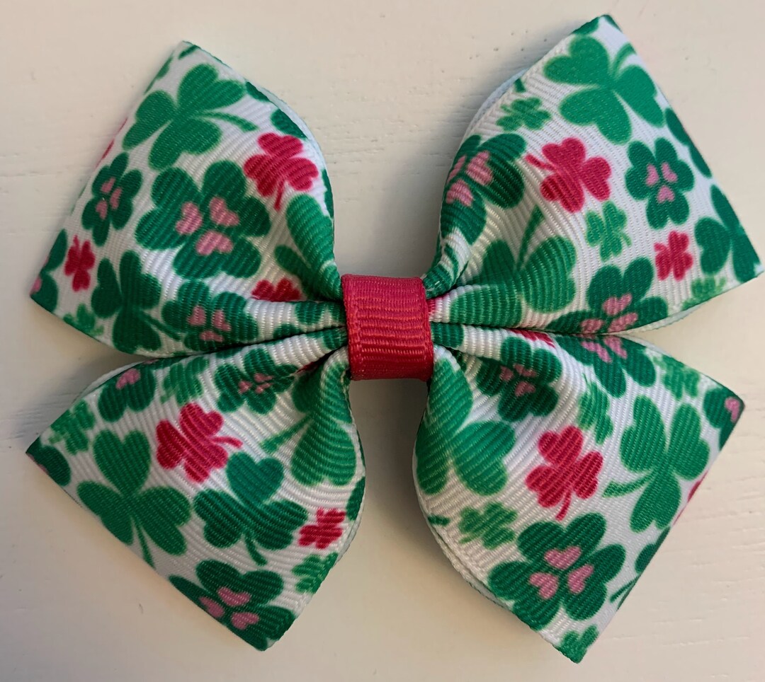 St. Patricks Day, Pink and Green Clover Hair Bow - Etsy