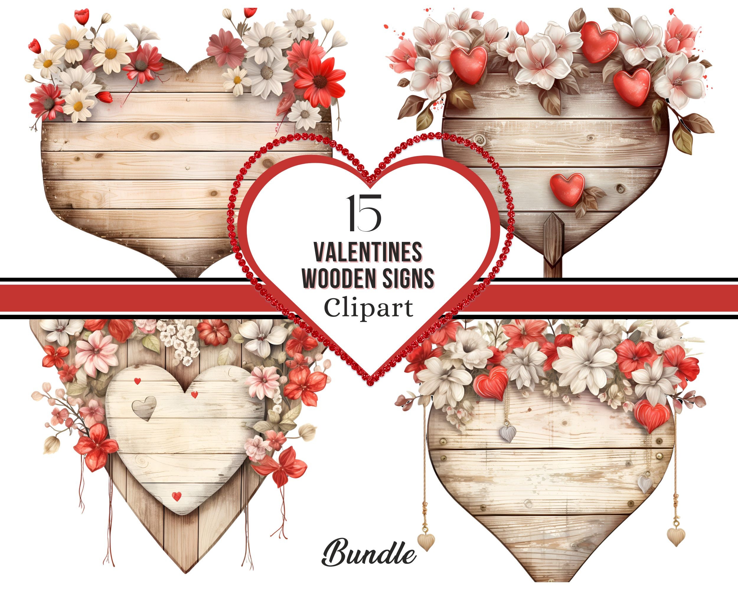 Clipart Valentine Wooden Signs for DIY, Valentines Clip Art, Wood Sign ...