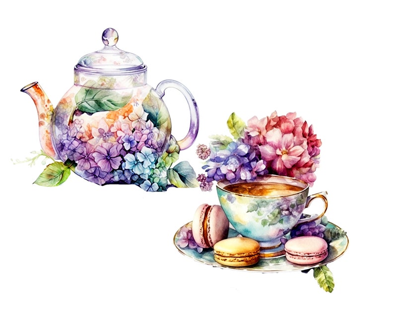 Tea Party Clipart, Watercolor Clipart, Tea Time Clip Art, Tea Clipart ...