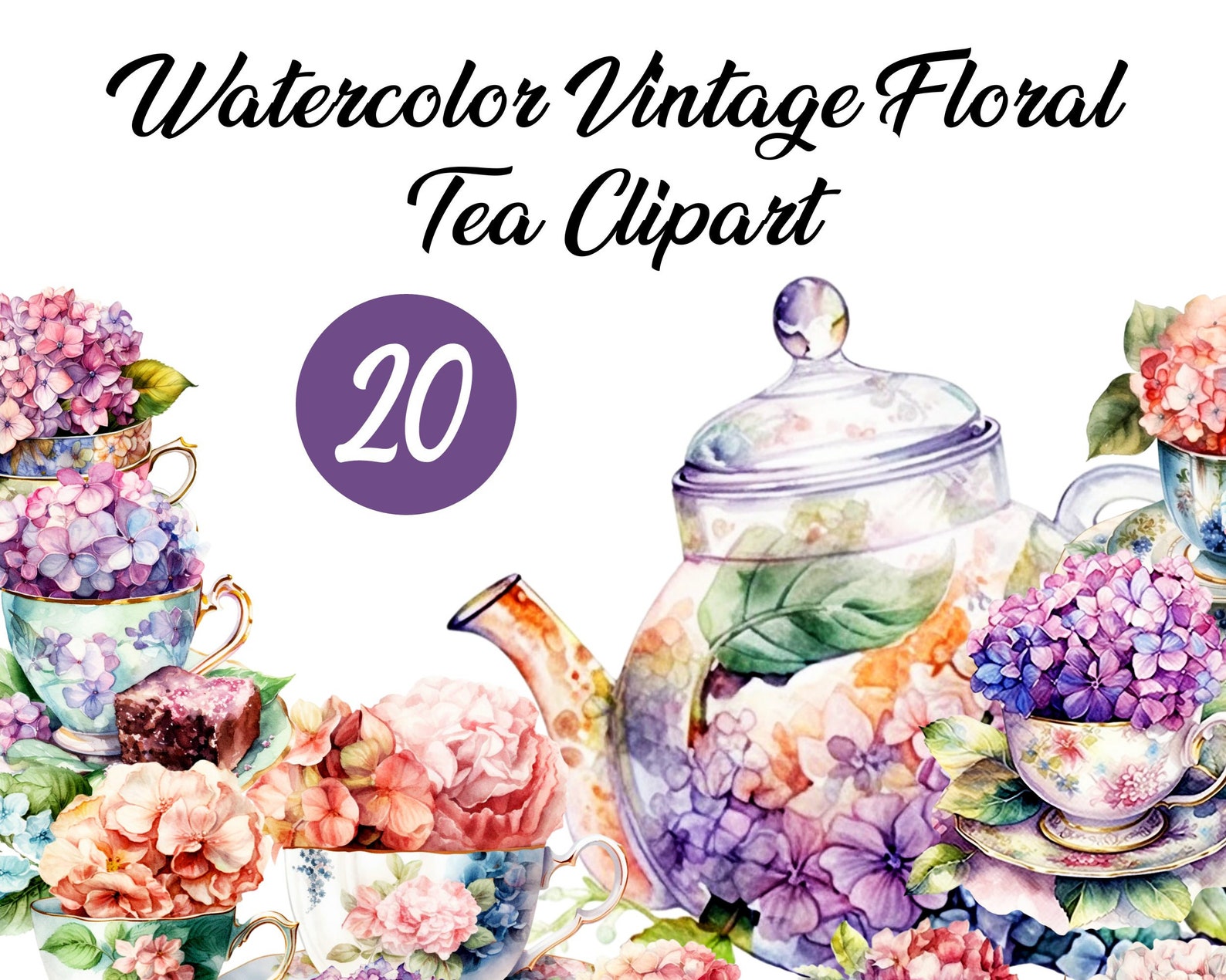 Tea Party Clipart, Watercolor Clipart, Tea Time Clip Art, Tea Clipart ...