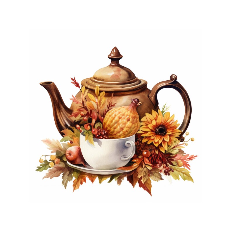 Thanksgiving Tea Party Clipart Vintage Tea Party Clipart Watercolor Tea ...