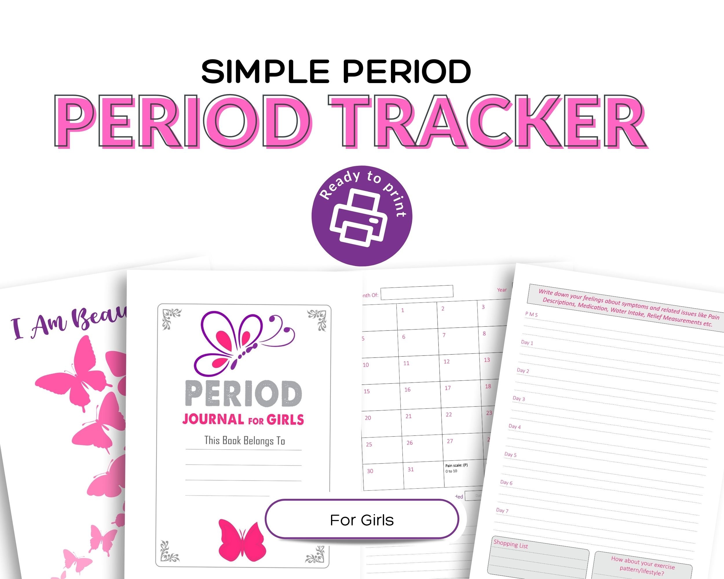 Period Tracker for Girls, Printable Monthly Period Tracker Menstruation ...