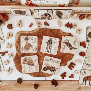 Hand Illustrated Wooden Alphabet Flash Cards ABC Learning Toy Eco ...