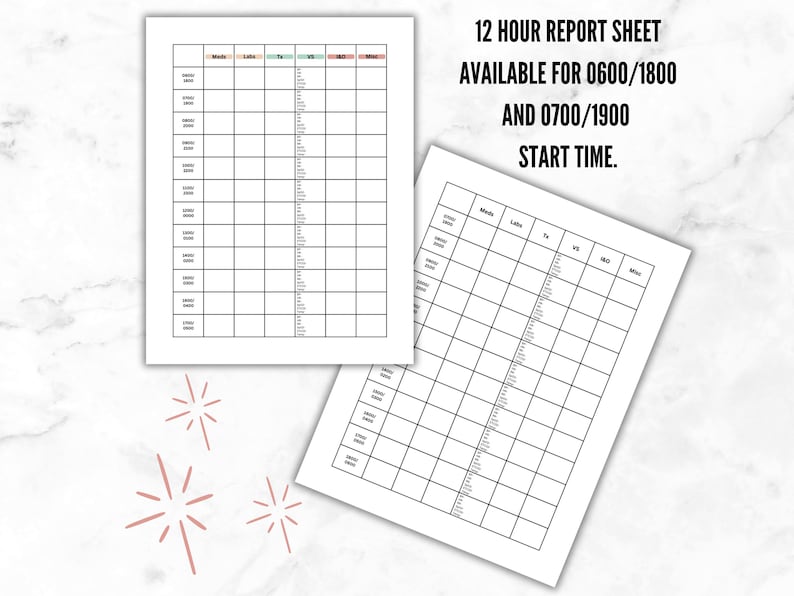 ICU Nursing Report Sheet and 12 Hour Shift Planner, ICU Report Sheet ...