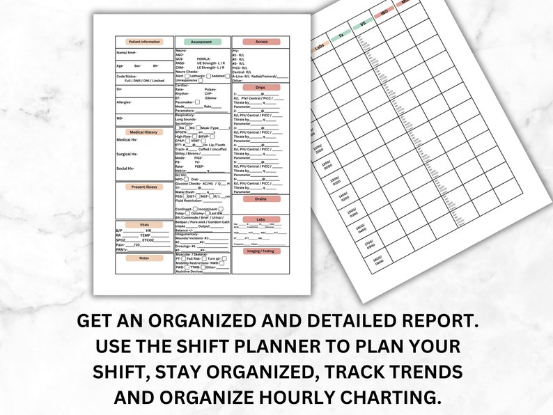 ICU Nursing Report Sheet and 12 Hour Shift Planner, ICU Report Sheet ...