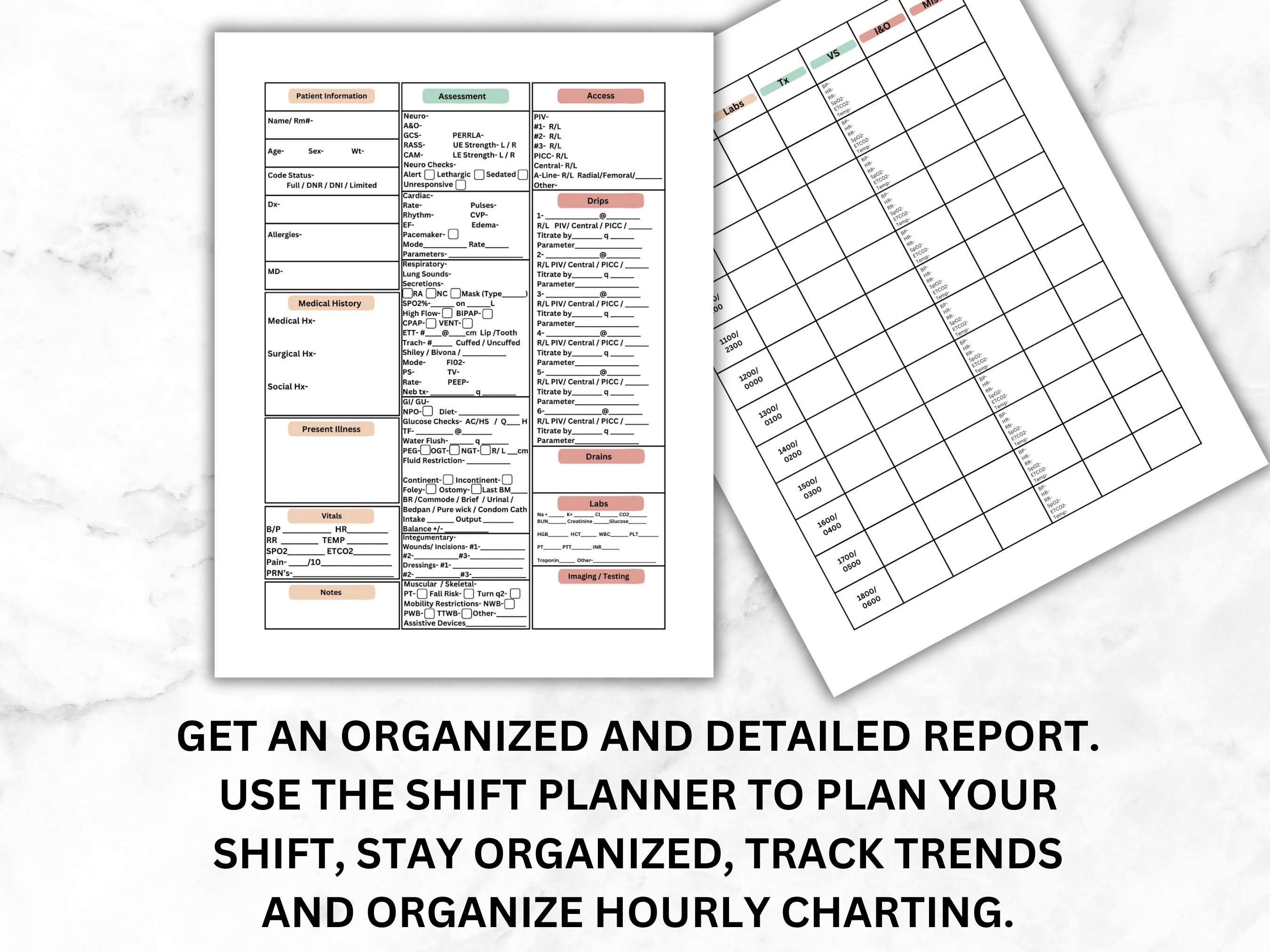 ICU Nursing Report Sheet and 12 Hour Shift Planner, ICU Report Sheet ...