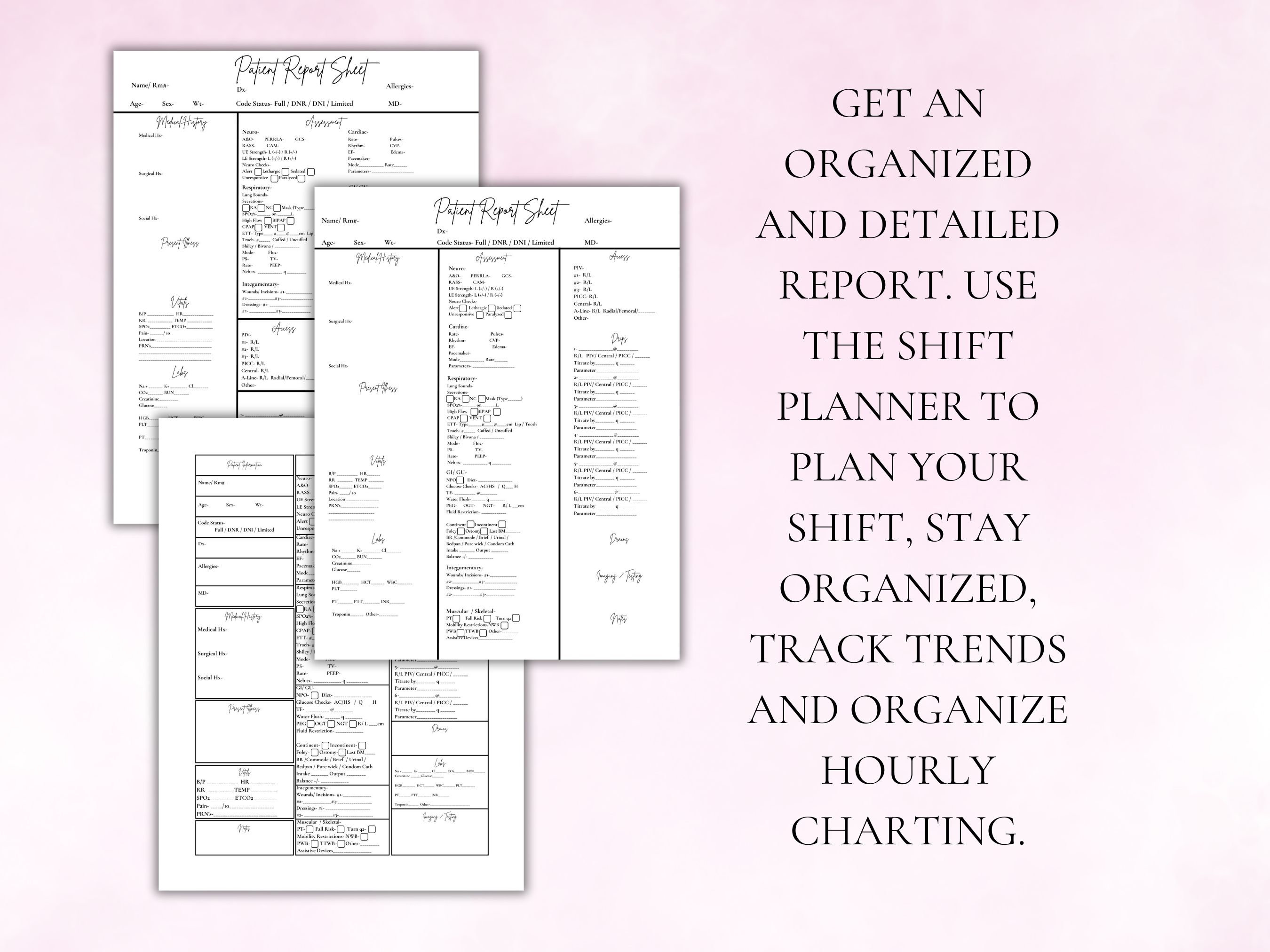 Minimalistic ICU Nursing Report Sheet and 12 Hr Shift Planner Bundle - Etsy