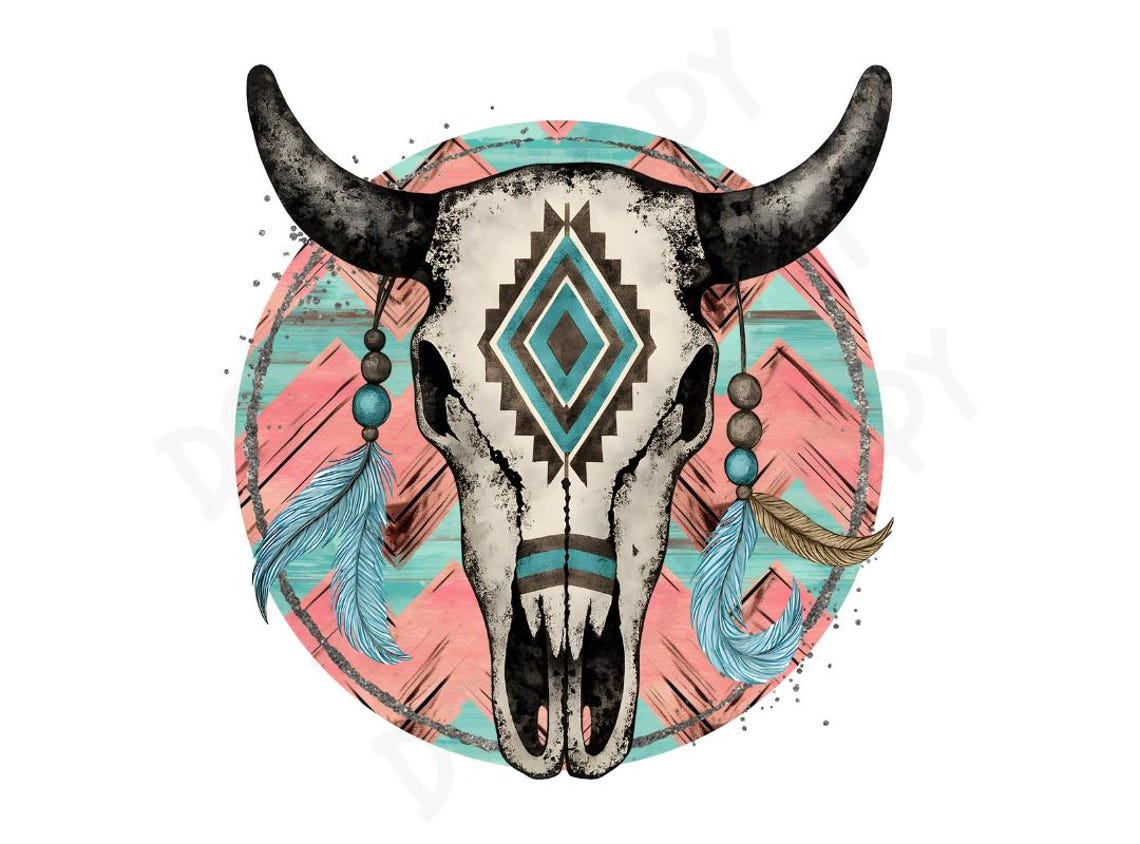 Western Aztec Chevron Cow Skull PNG - Etsy