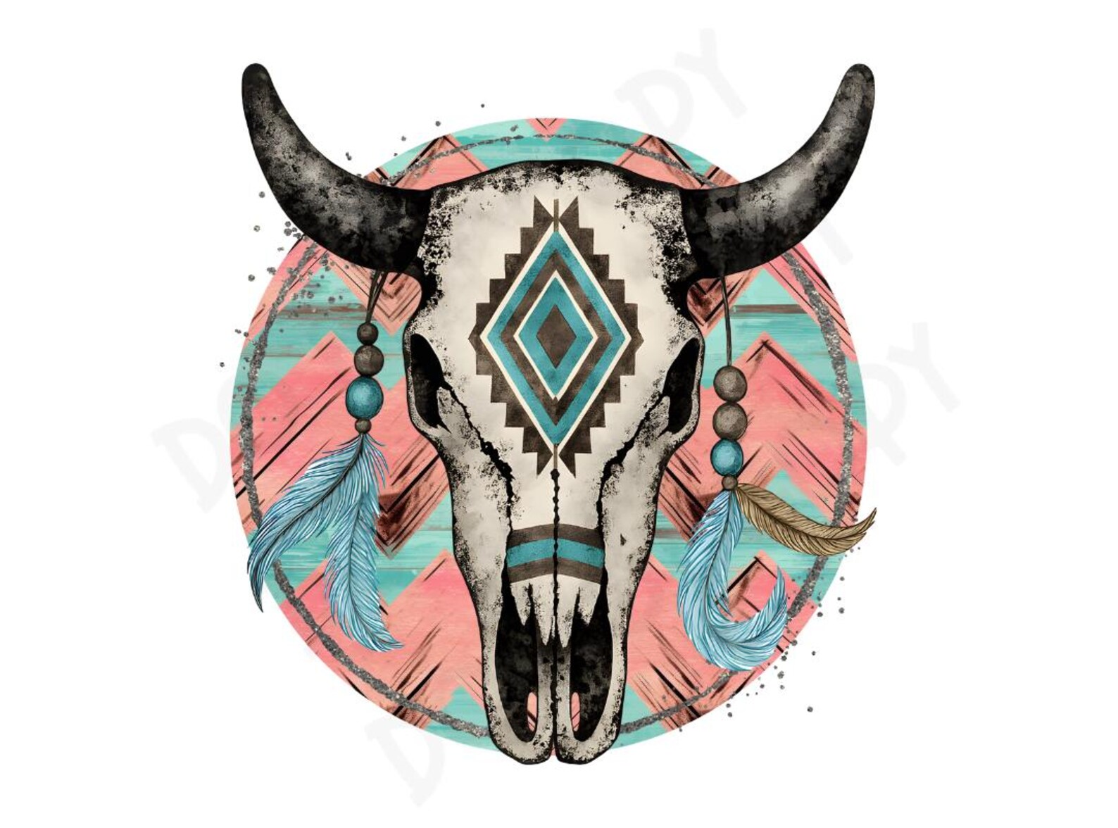 Western Aztec Chevron Cow Skull PNG - Etsy