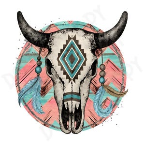 Western Aztec Chevron Cow Skull PNG - Etsy