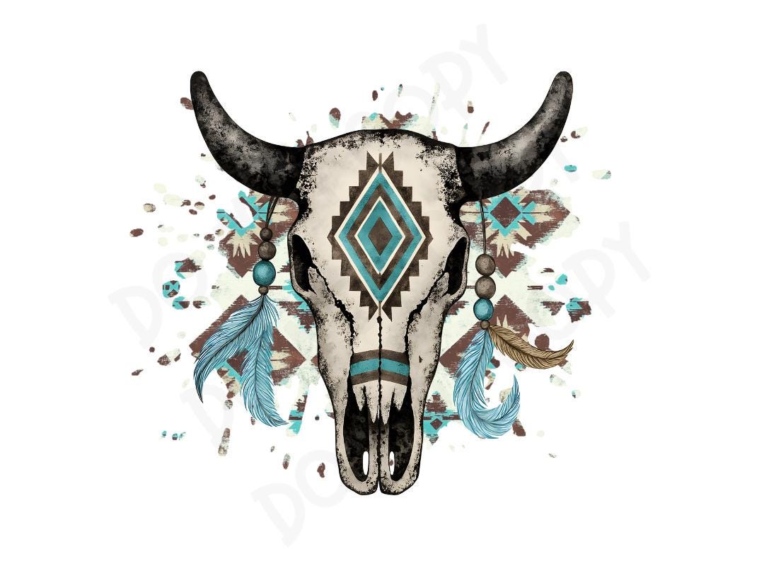 Western Aztec Cow Skull PNG - Etsy