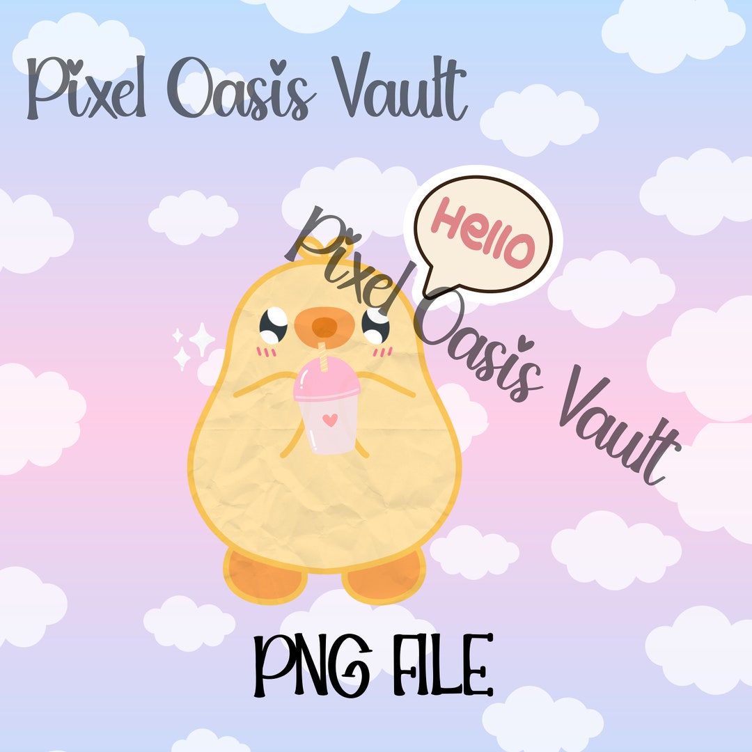 Vibrant Kawaii Duck Clipart With Boba Drink PNG, Pink-purple Gradient ...