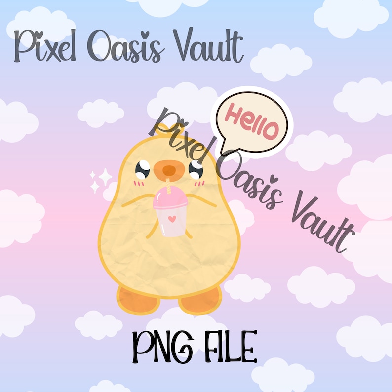 Vibrant Kawaii Duck Clipart With Boba Drink PNG, Pink-purple Gradient ...