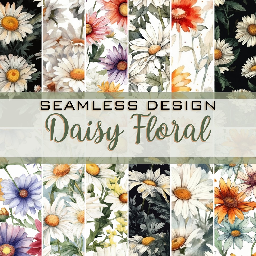 12 Daisy Watercolor Floral Digital Paper | 4096x4096 300dpi | Seamless ...