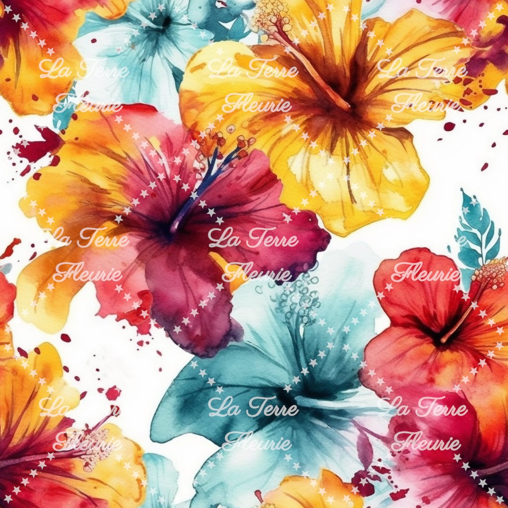 12 Hibiscus Watercolor Floral Digital Paper | 4096x4096 300dpi ...