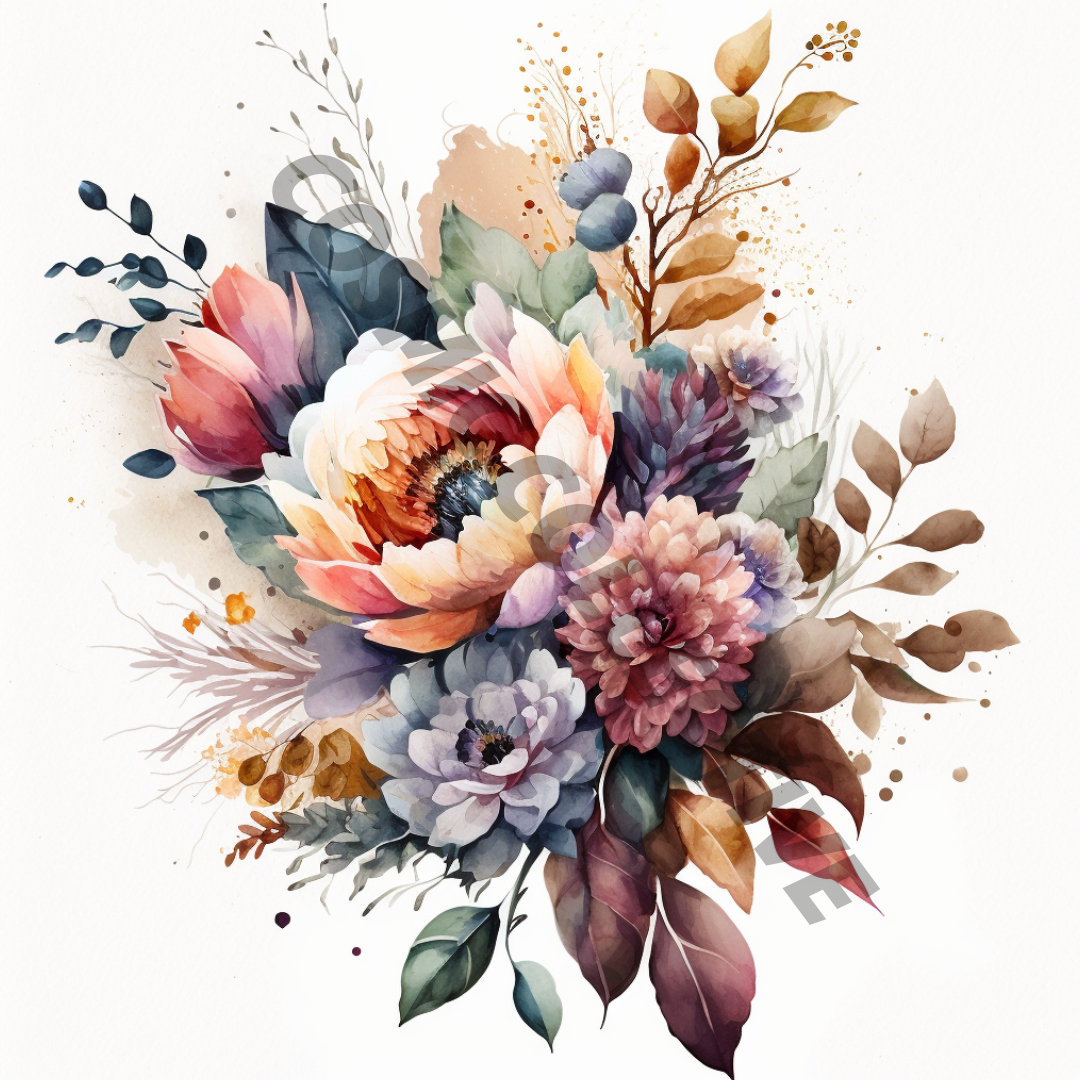 Watercolor Floral Flowers, Clipart Fall Flowers, Fall Floral, PNG ...