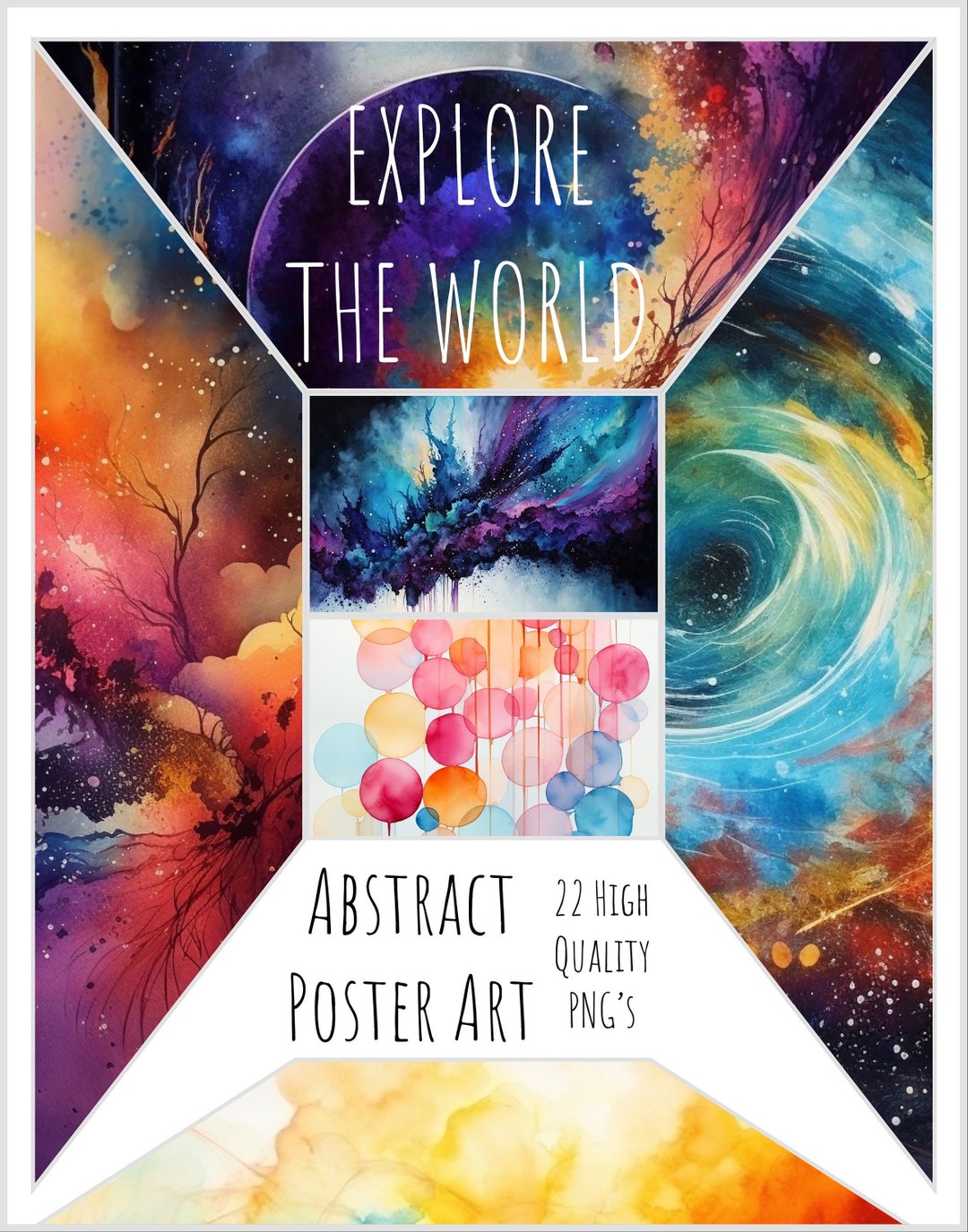 Watercolor Abstract Clipart, Printable Wall Art, Gallery Wall Set, PNG ...