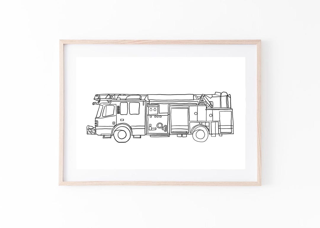 Firetruck Art Decor| Minimalist Line Art | Kids Room Art | Fire Truck ...