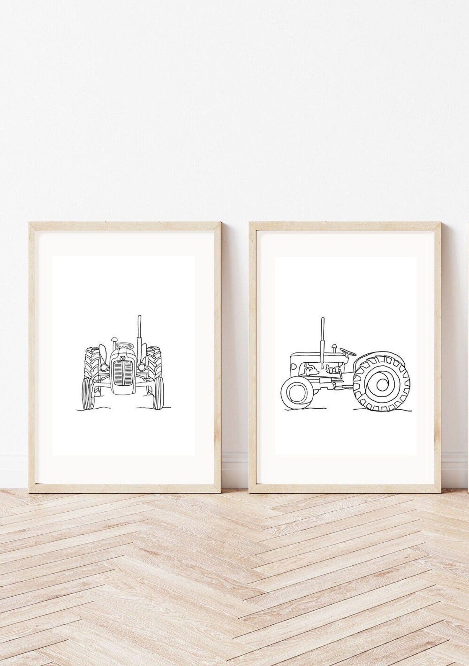 Set of 2 Vintage Tractor| Minimalist Line Art | Kids Room Art | Farm ...