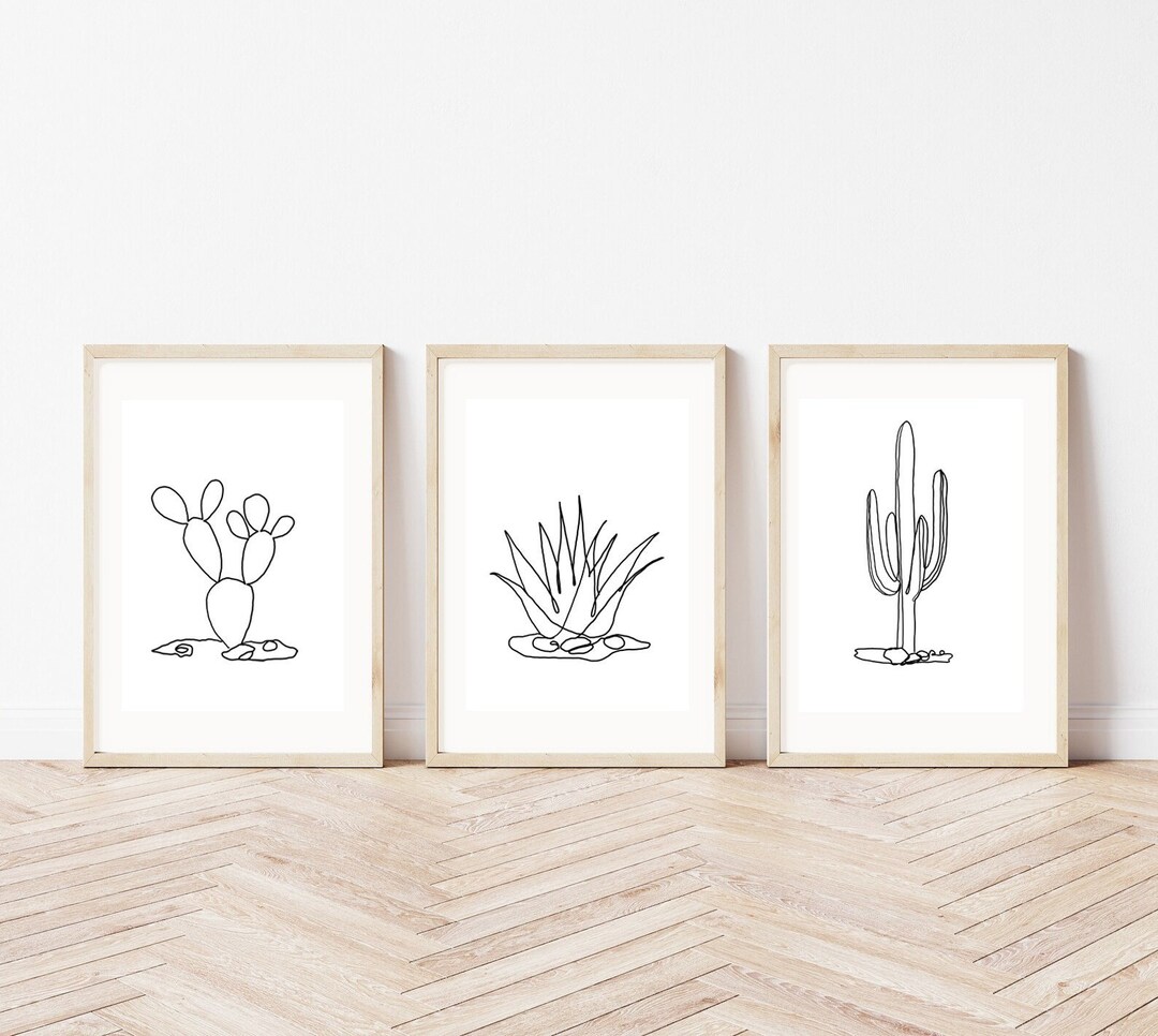 Set of 3 Cacti Line Art | Minimalist Decor | Desert Art | Cactus Prints ...