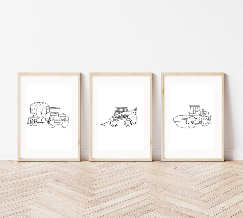 Set of 3 Construction Site Décor| Minimalist Line Art | Kids Room Art ...