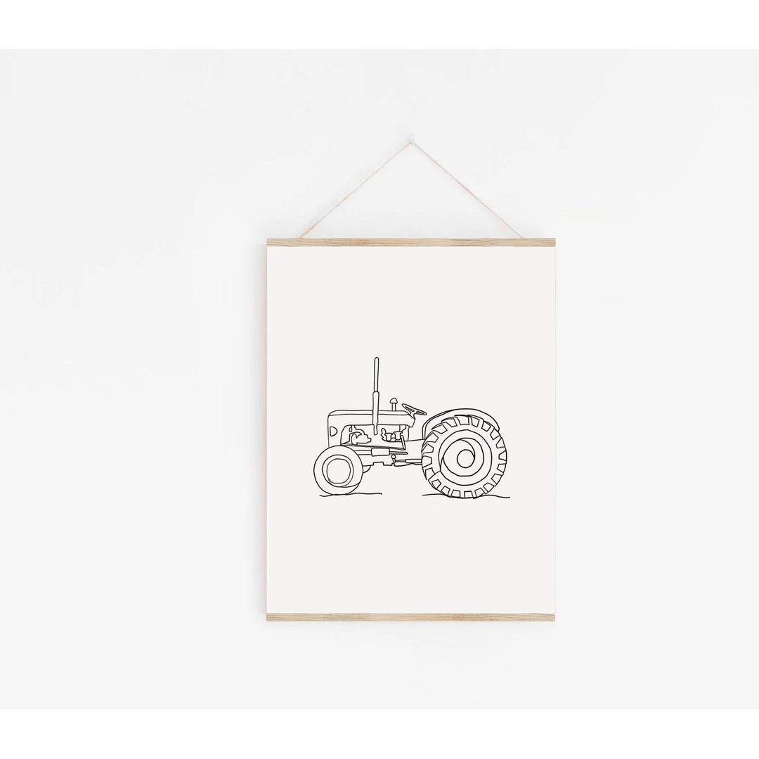 Vintage Tractor Portrait| Minimalist Line Art | Kids Room Art | Farm ...
