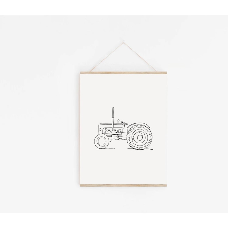 Vintage Tractor Portrait| Minimalist Line Art | Kids Room Art | Farm ...