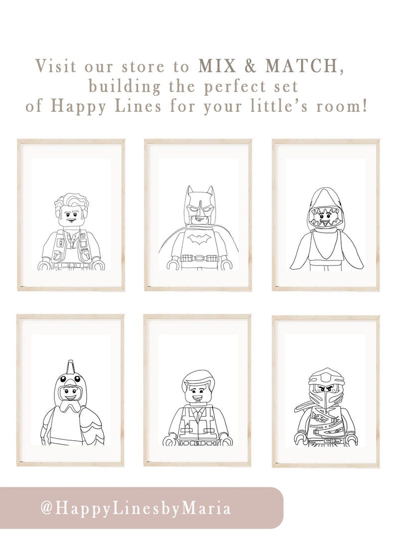 Ninja Building Block Toy Print | Kids Line Art| Playroom Art| Boy Room ...