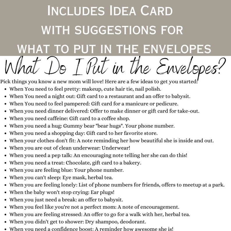 Open When Envelopes for New Moms, New Mom Care Package, Baby Shower ...