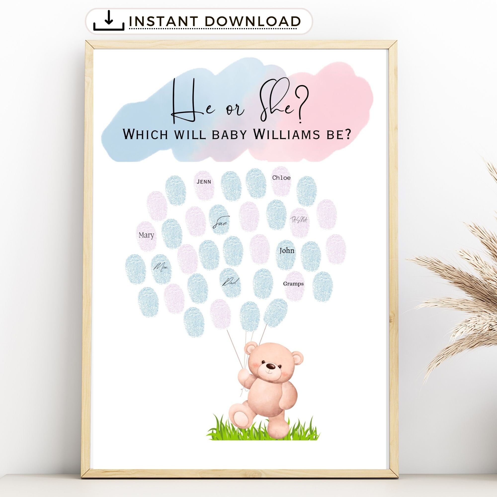 Gender Reveal Sign, He or She, Boy or Girl, Fingerprint Sign, Guestbook ...