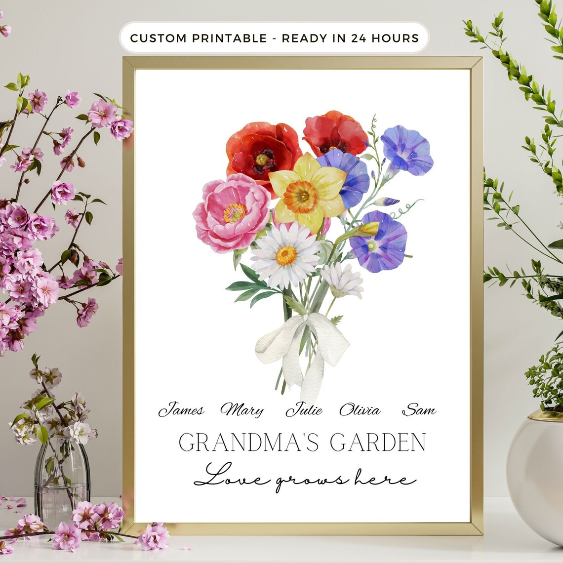 Family Birth Month Flower Bouquet, Birthday Gift, Custom Birth Flower ...