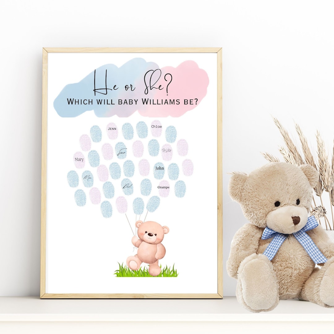 Gender Reveal Sign, He or She, Boy or Girl, Fingerprint Sign, Guestbook ...