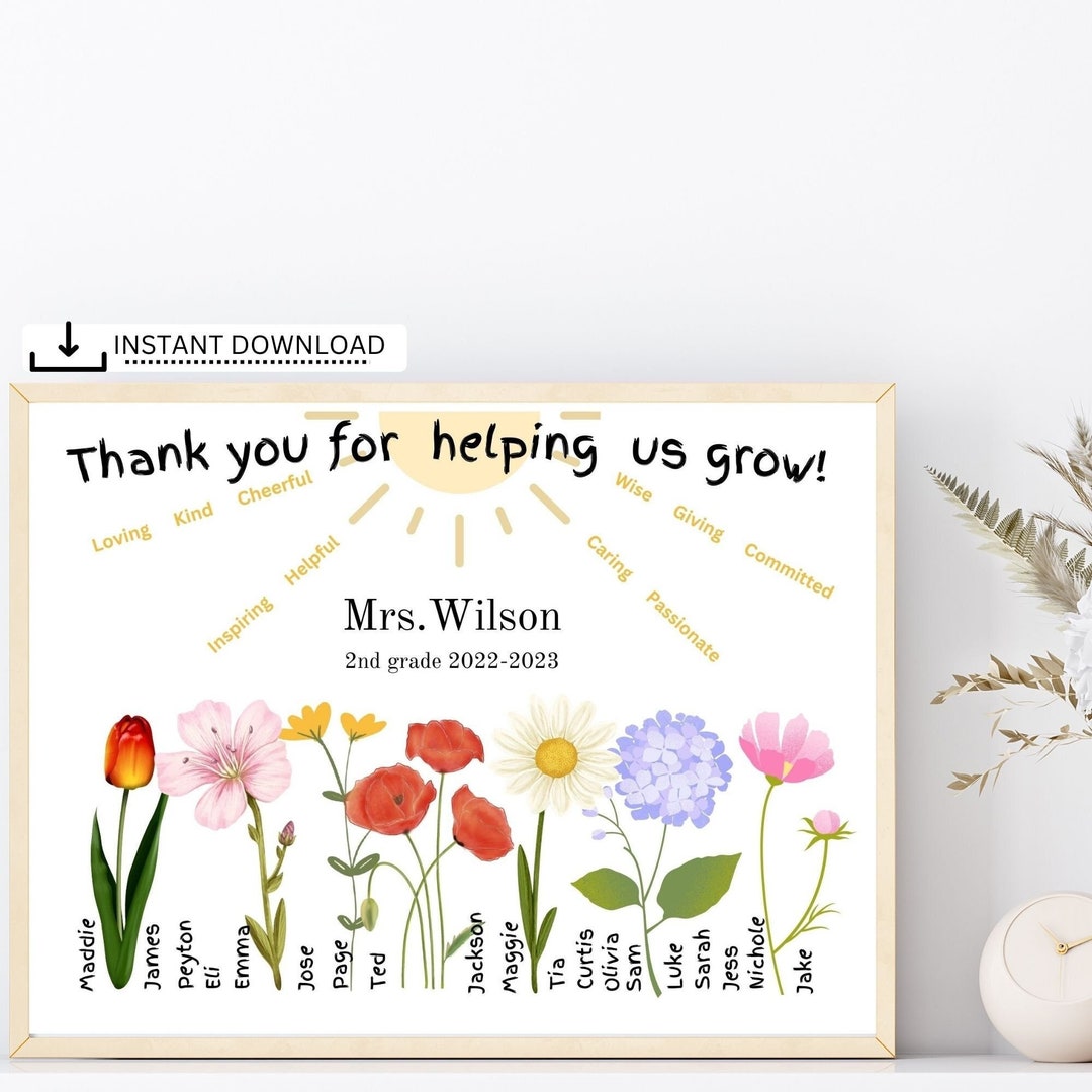 Teacher Gift, Teacher Thank You, Flower Class Print, Printable Gift ...
