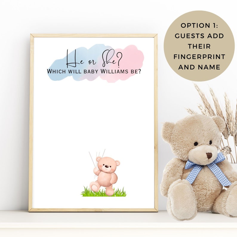 Gender Reveal Sign, He or She, Boy or Girl, Fingerprint Sign, Guestbook ...