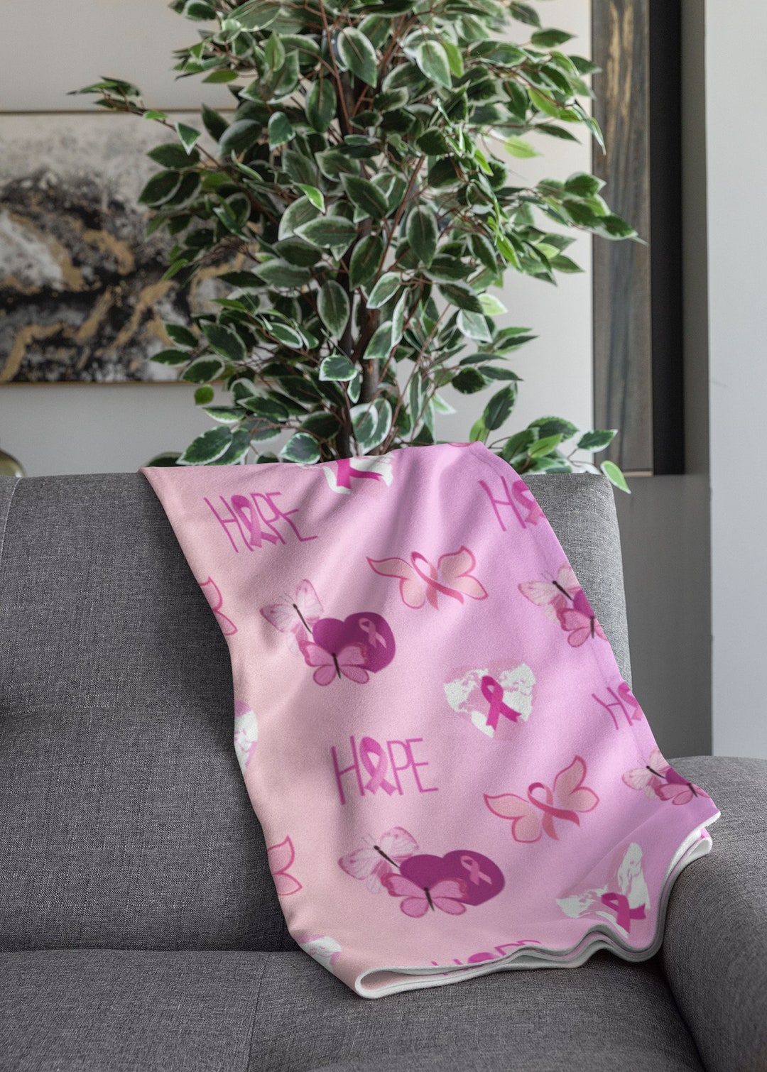 Pink Ribbon Breast Cancer Awareness Blanket - Cozy Velveteen or Sherpa ...