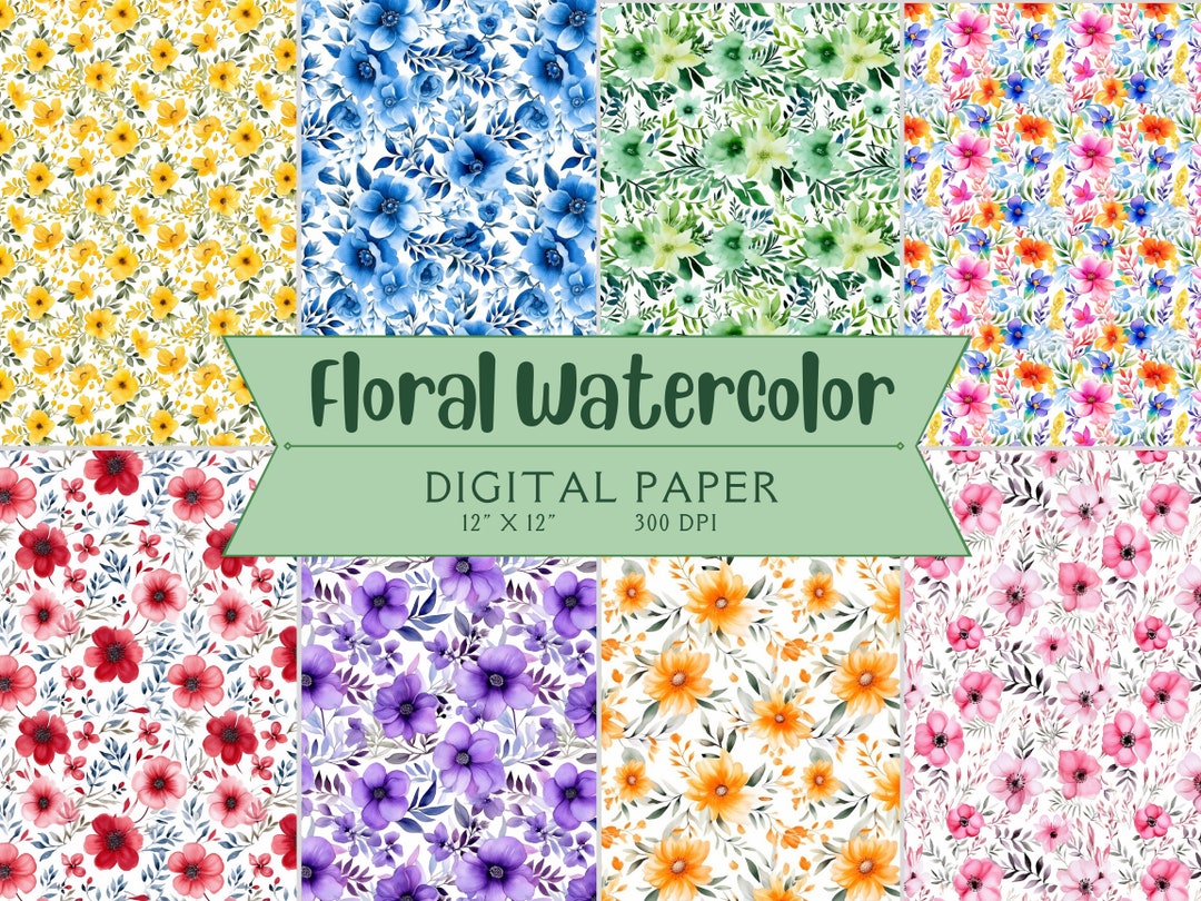 Floral Watercolor Digital Paper | 8-pack, 12"x12", 300dpi - Etsy