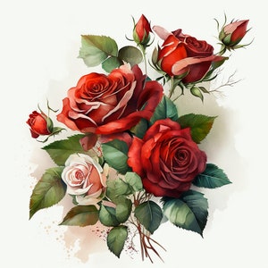 Red Roses Watercolor Clipart for Spring Floral Clipart for Wedding ...