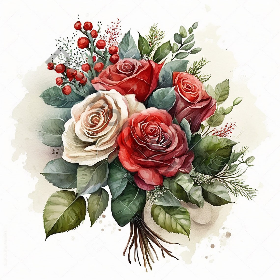 Red Roses Watercolor Clipart for Spring Floral Clipart for Wedding ...