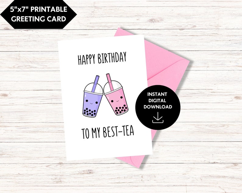 BFF Birthday Card, Boba Tea Card, Funny Birthday Card, Printable ...