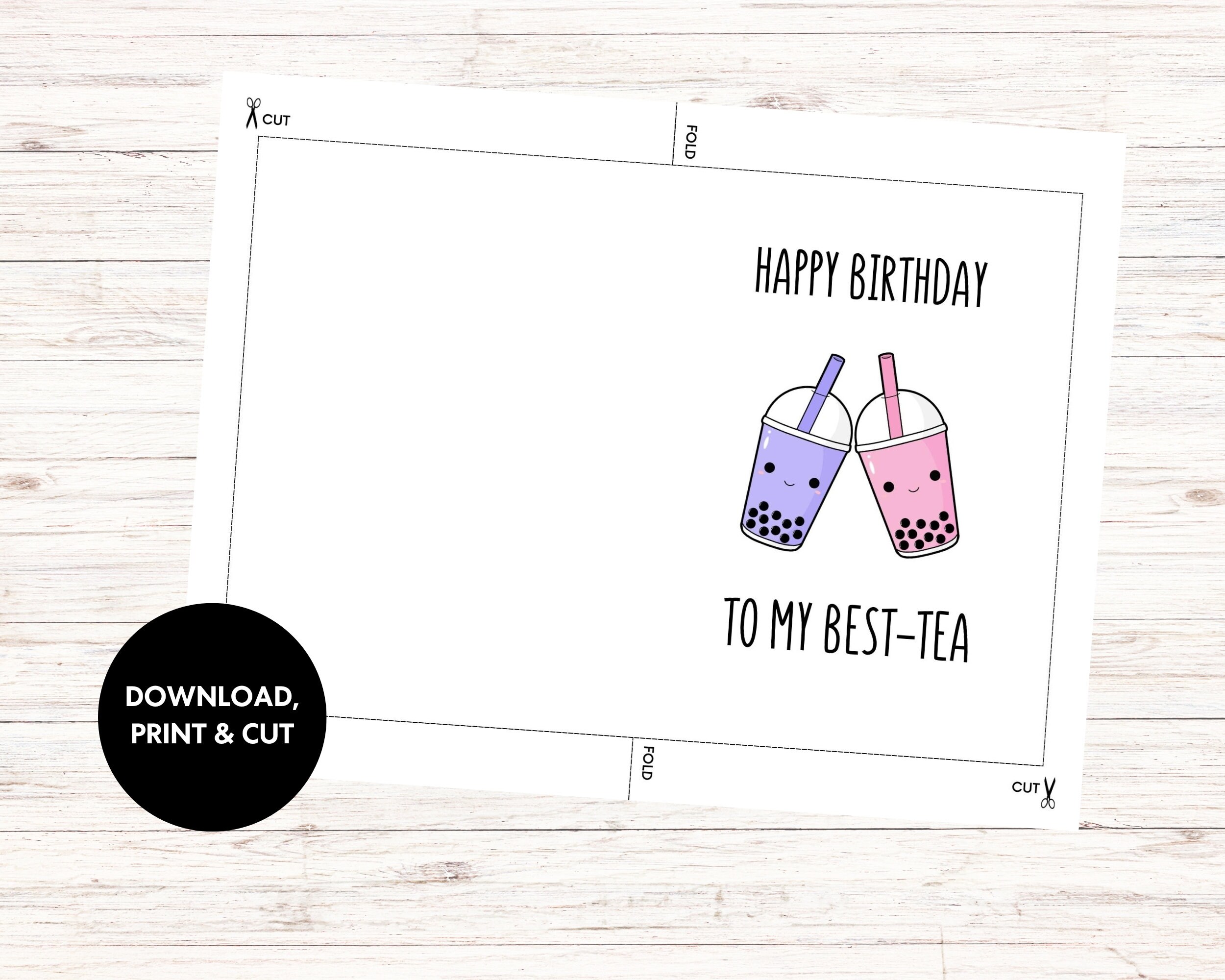BFF Birthday Card, Boba Tea Card, Funny Birthday Card, Printable ...