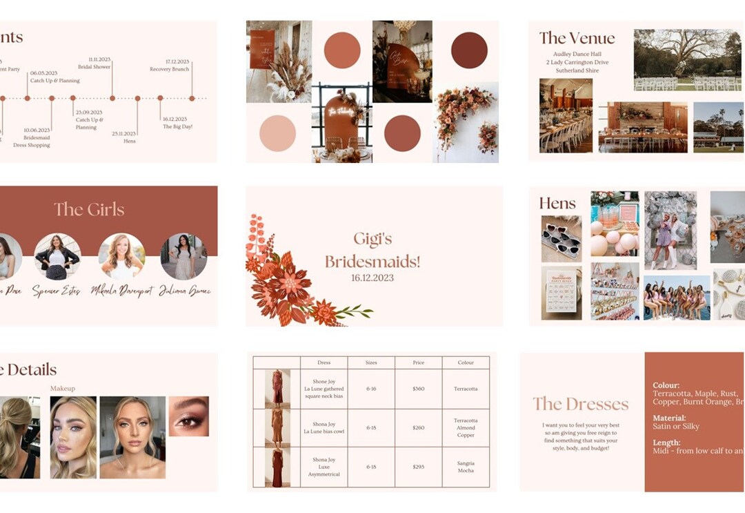 Rust Bridesmaid Guide Presentation Template and Bridesmaid Info Card ...