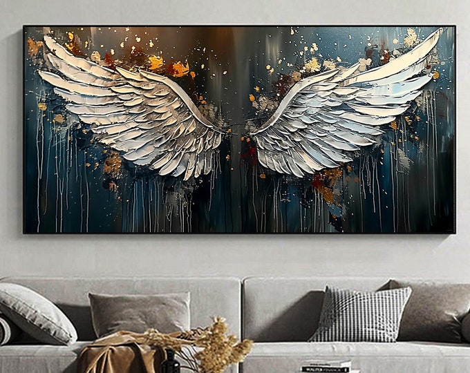 Textured Angel Wings Painting, Gold & Pastel Colors, Modern Abstract ...