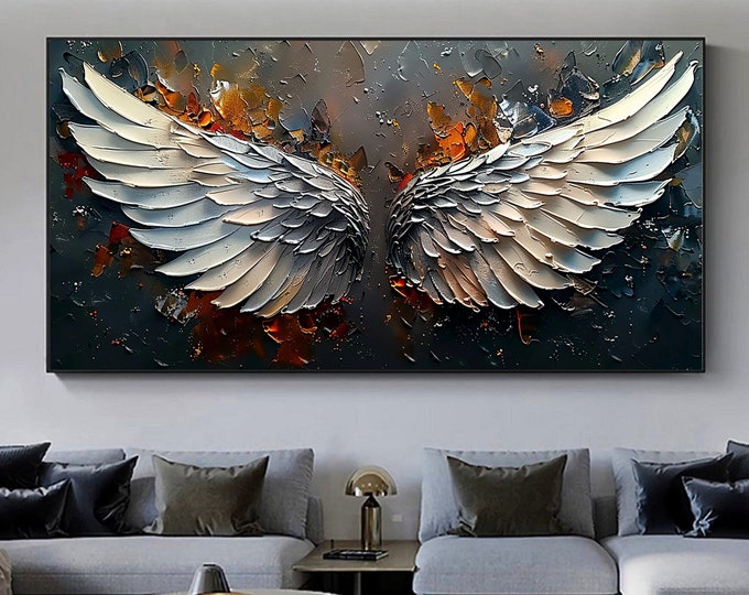 Textured Angel Wings Painting, Gold & Pastel Colors, Modern Abstract ...