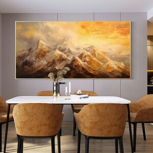 Abstract Golden Mountain Oil Painting on Canvas, Large Wall Art ...