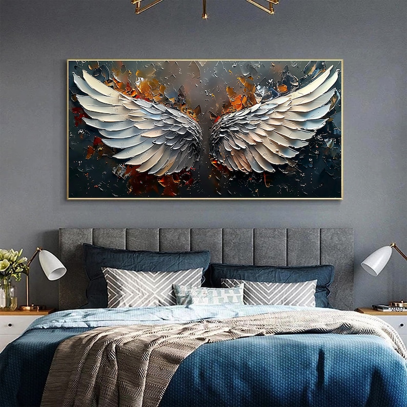 Abstract Original Angel Wing Oil Painting on Canvas, Large Wall Art ...