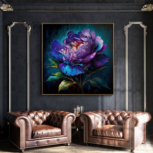 Abstract Purple Flower Oil Painting on Canvas, Original Painting, Large ...
