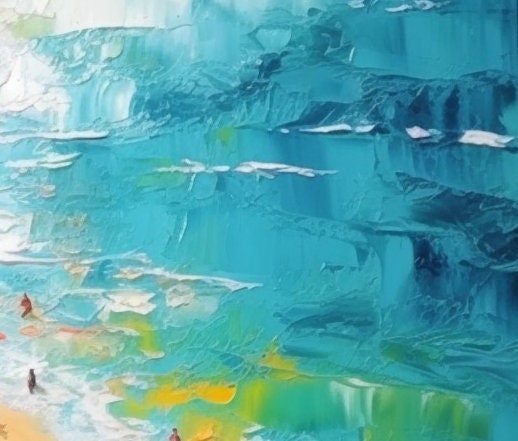 Large Original Blue Sea Beach Oil Painting on Canvas, Blue Ocean ...