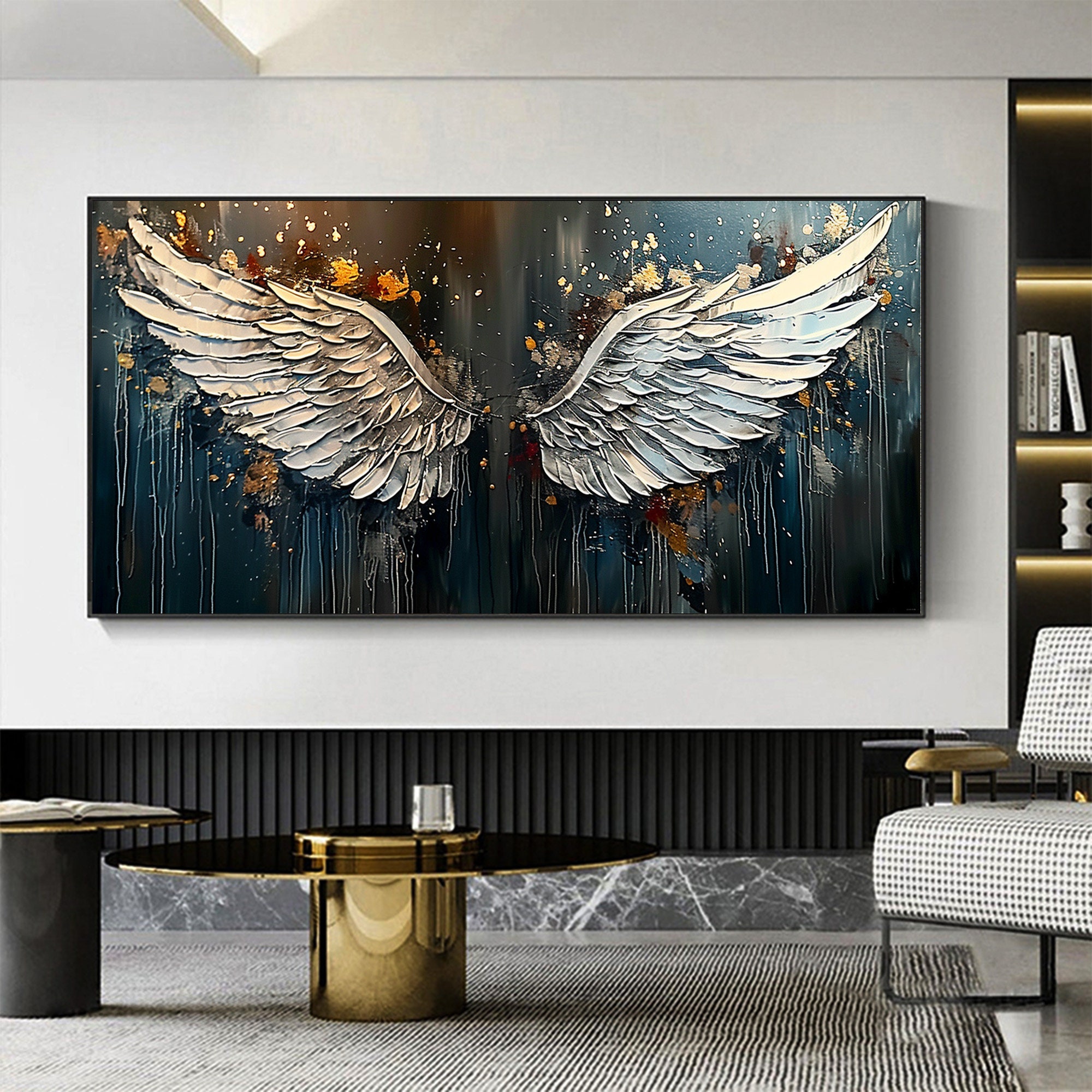 Original Angel Wing Oil Painting on Canvas, Large Wall Art, Abstract ...