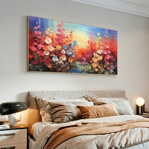 Abstract Flower Landscape Oil Painting on Canvas, Large Wall Art ...