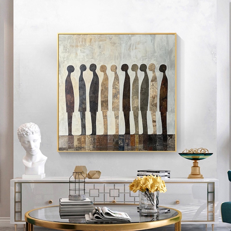 Figurative Abstract Figure Oil Painting on Canvas, Original Black Gold ...